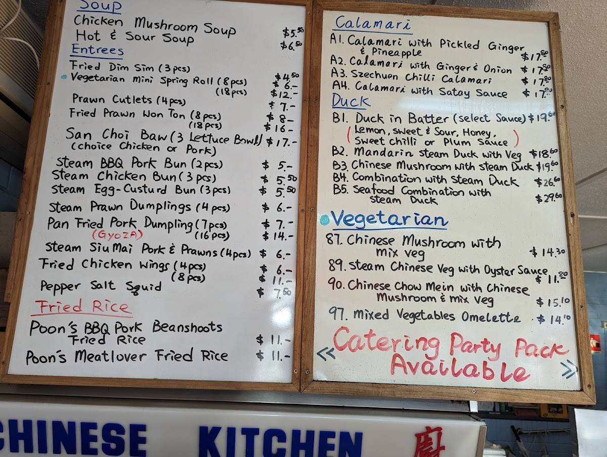Menu at Poon's & Wong Chinese Kitchen fast food, Geelong West