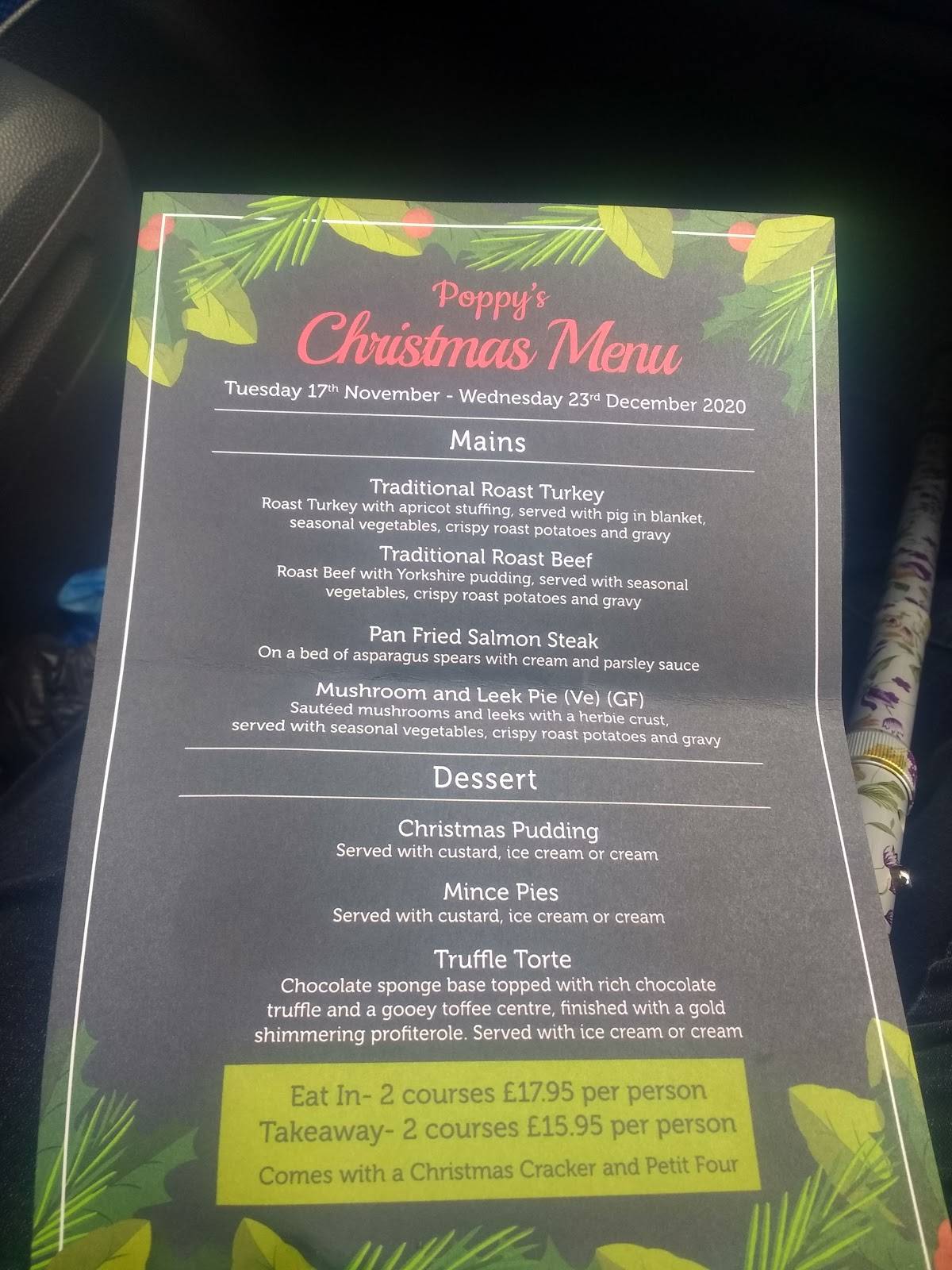 Menu at Poppy's Coffee Shop & Bistro cafe, Church Crookham