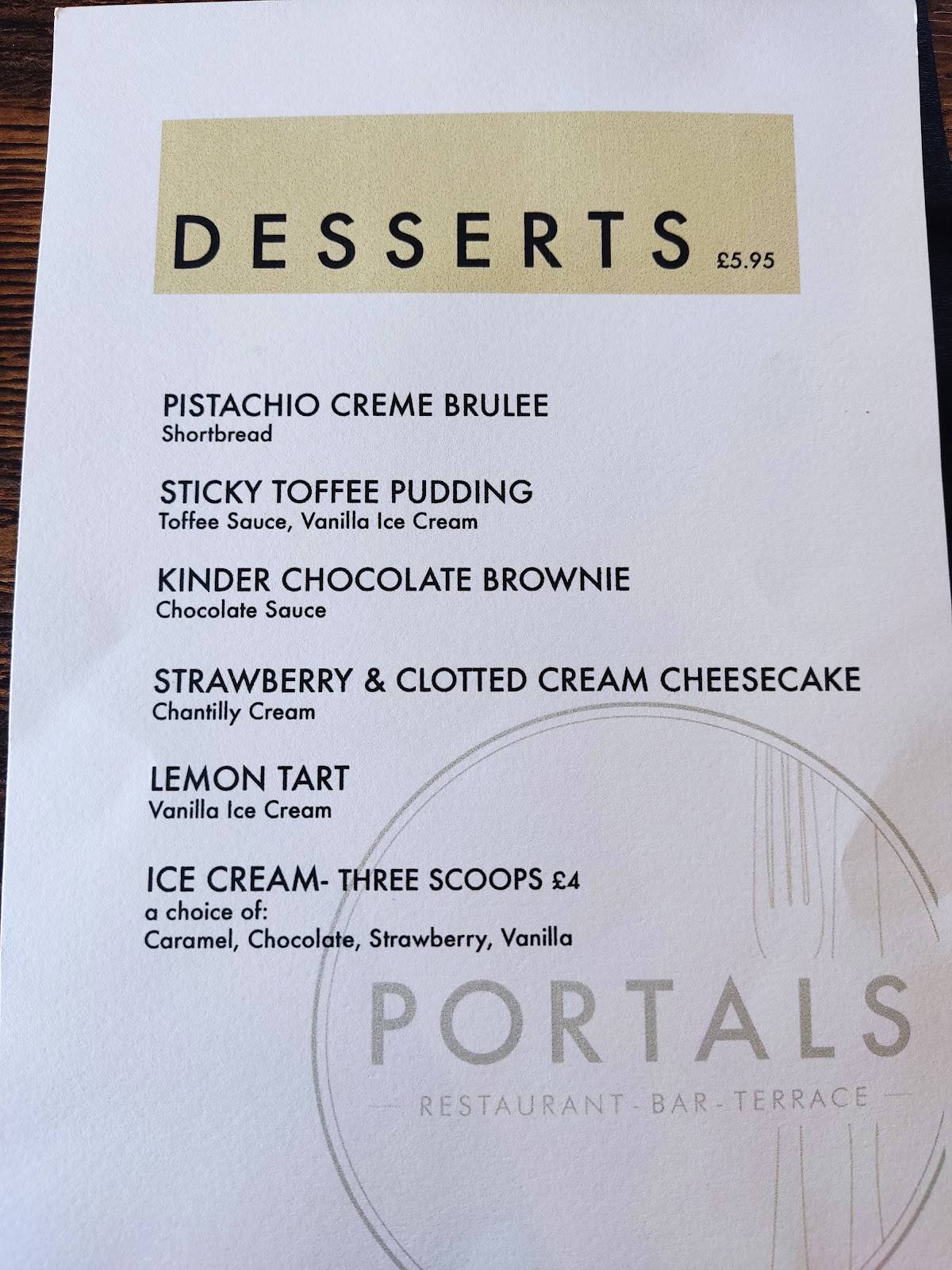 Menu at Portals Place restaurant, Hartlepool, Neptune House
