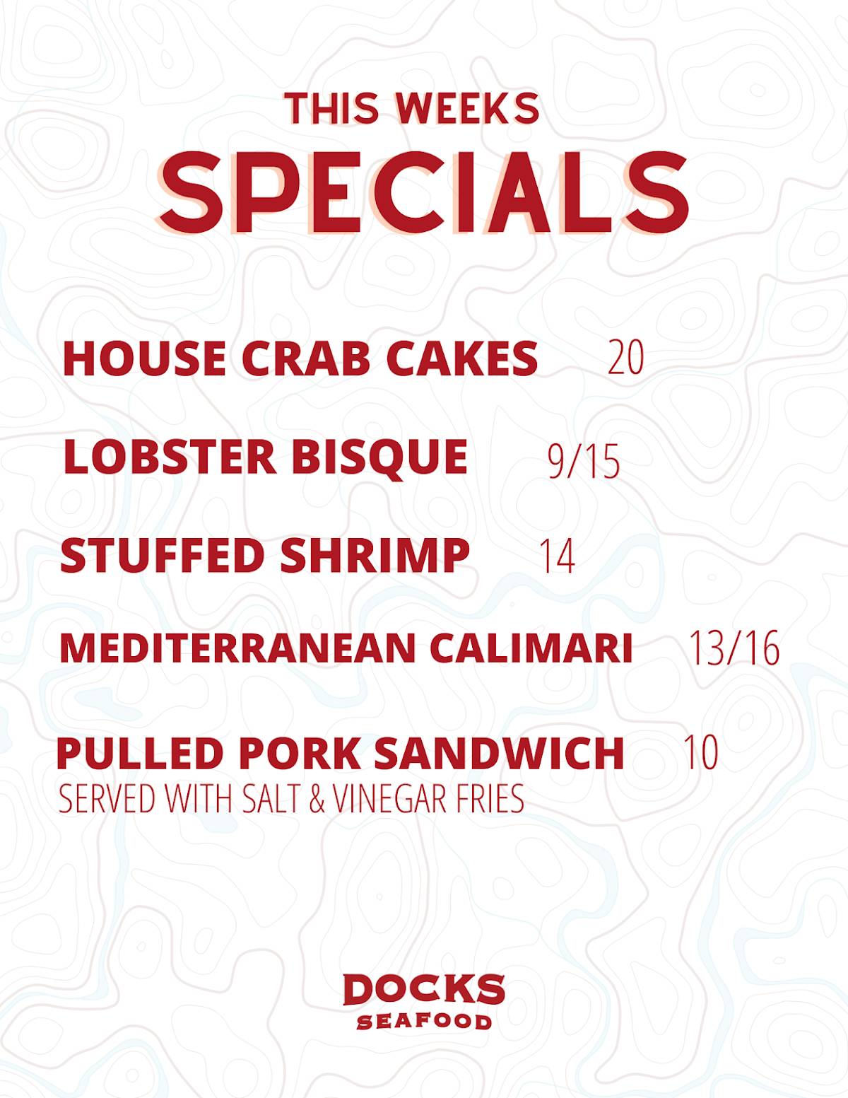 Menu at Docks Seafood restaurant, South Portland