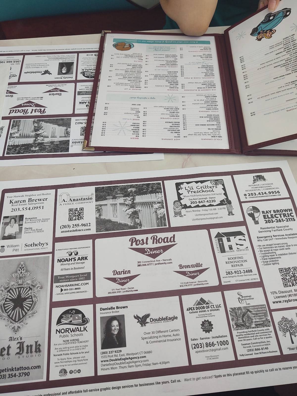 Menu at Post Road Diner restaurant, Norwalk, 312 Connecticut Ave