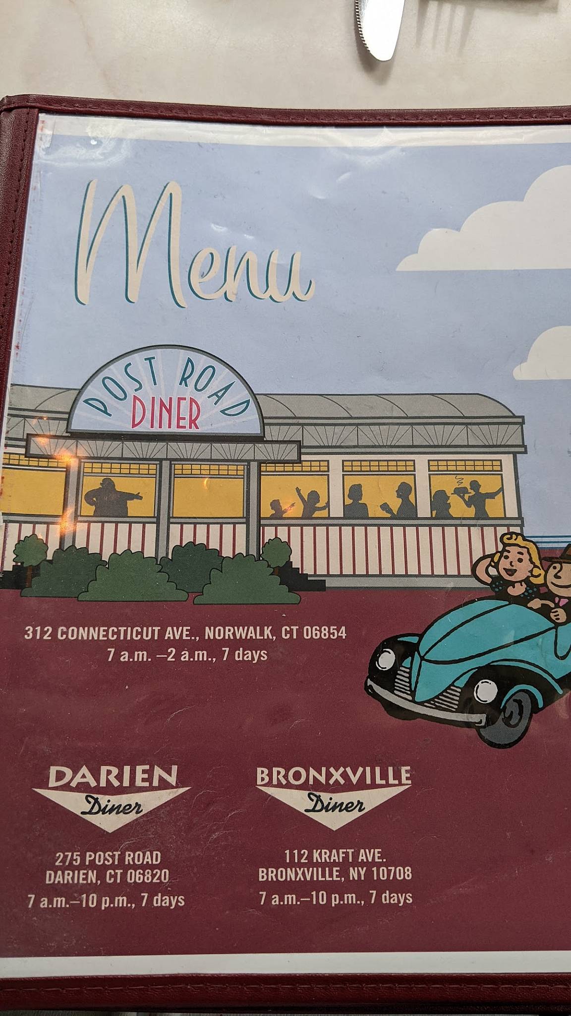Menu at Post Road Diner restaurant, Norwalk, 312 Connecticut Ave