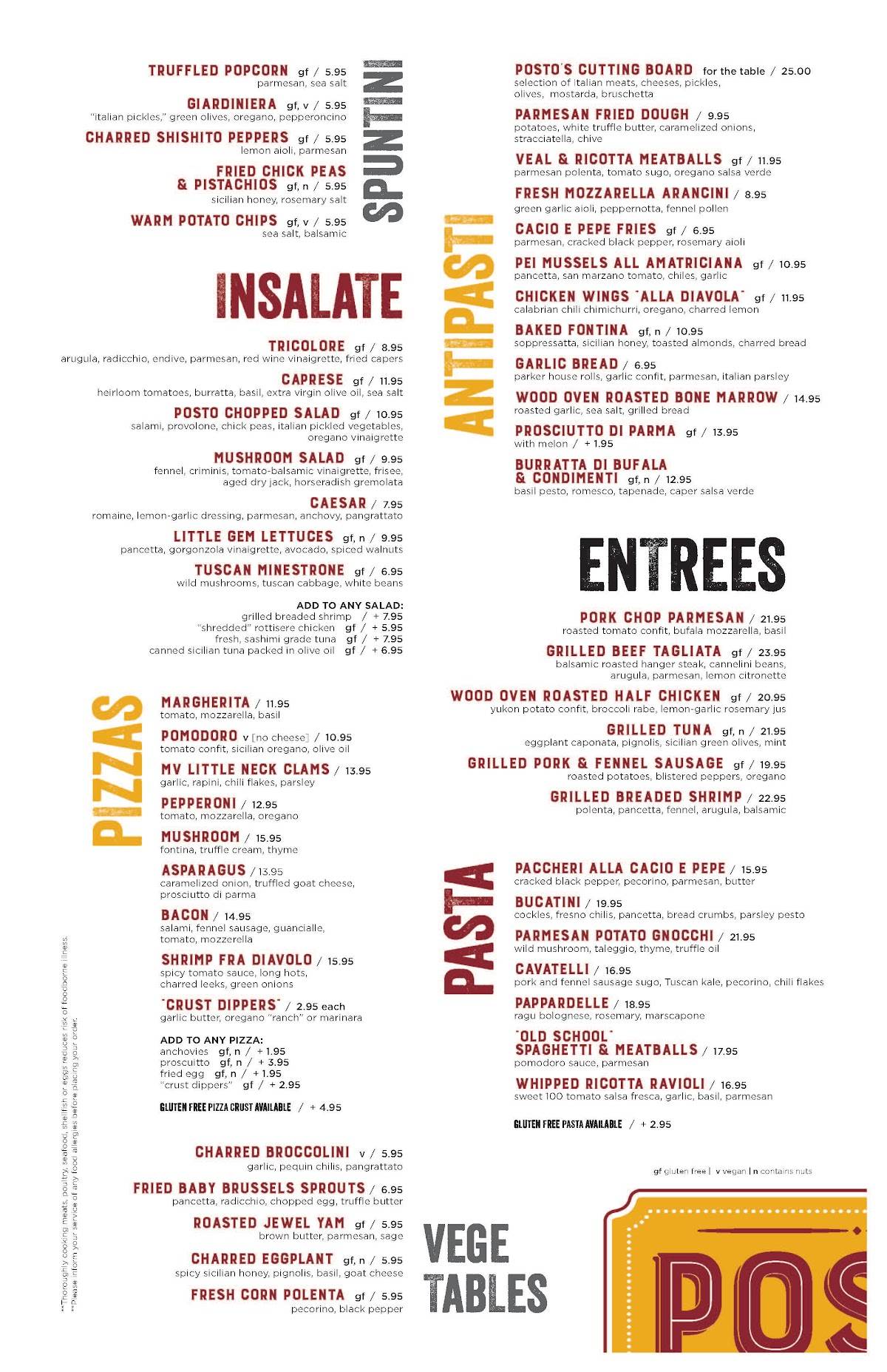 Menu at Posto Italian pub & bar, Longmeadow