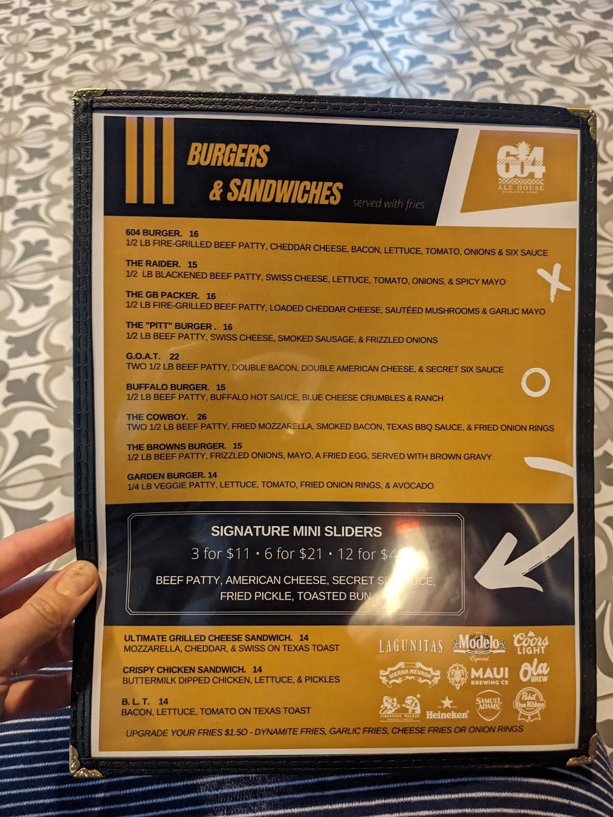 Menu at 604 Ale House pub & bar, Schofield Barracks