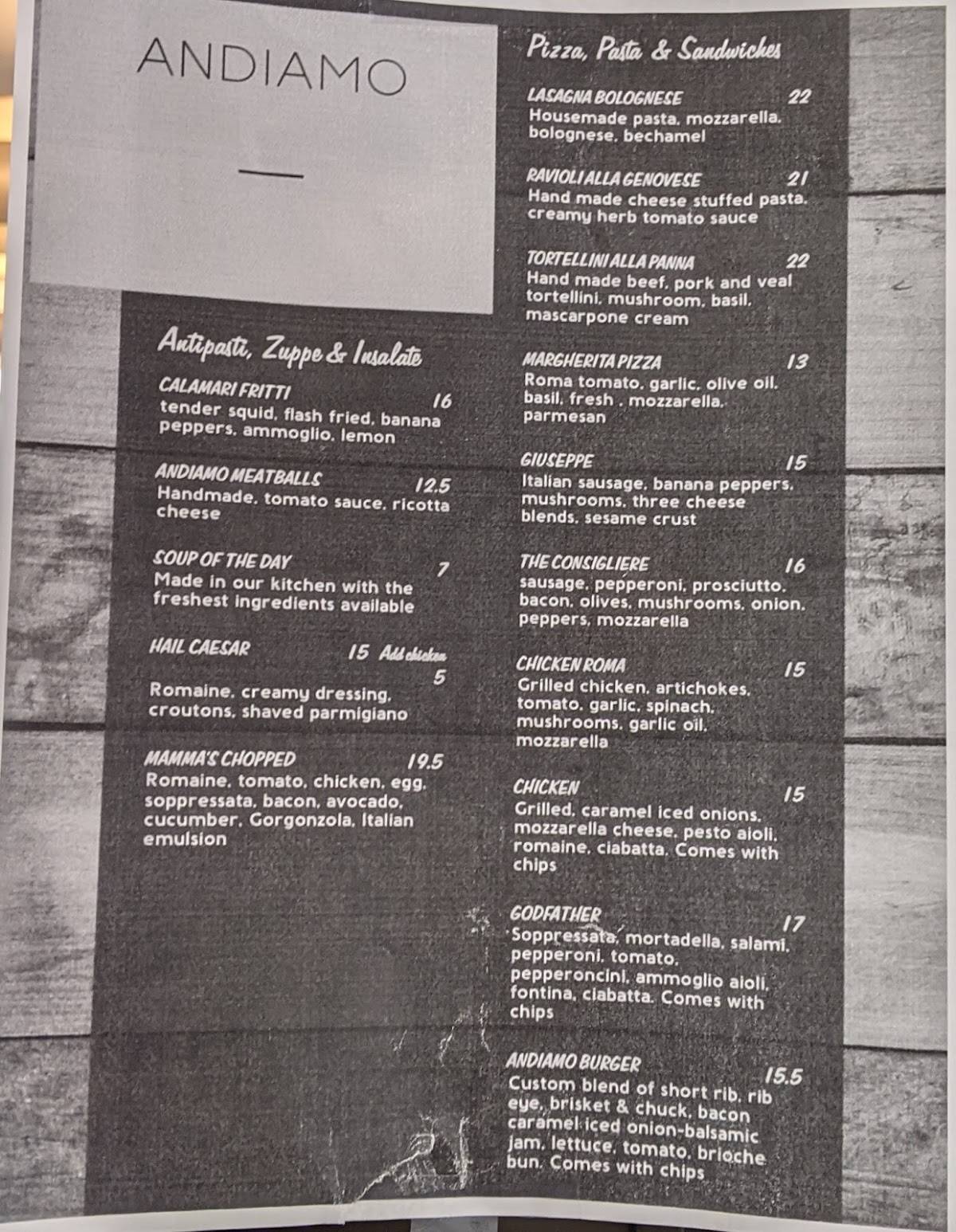 Menu at Andiamo pub & bar, Romulus, Detroit Metropolitan Wayne County ...