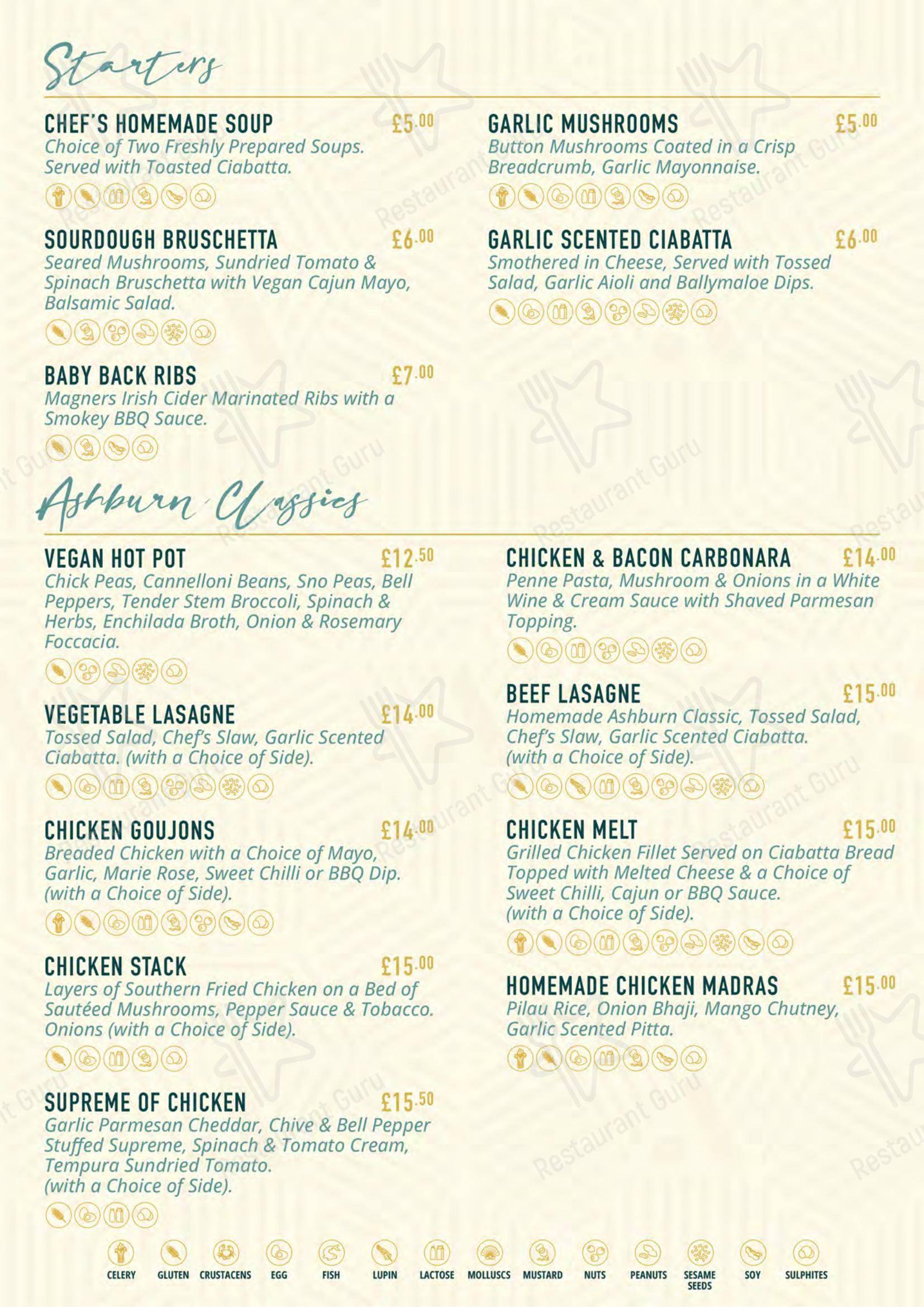 Menu at Ashburn Hotel pub & bar, Lurgan