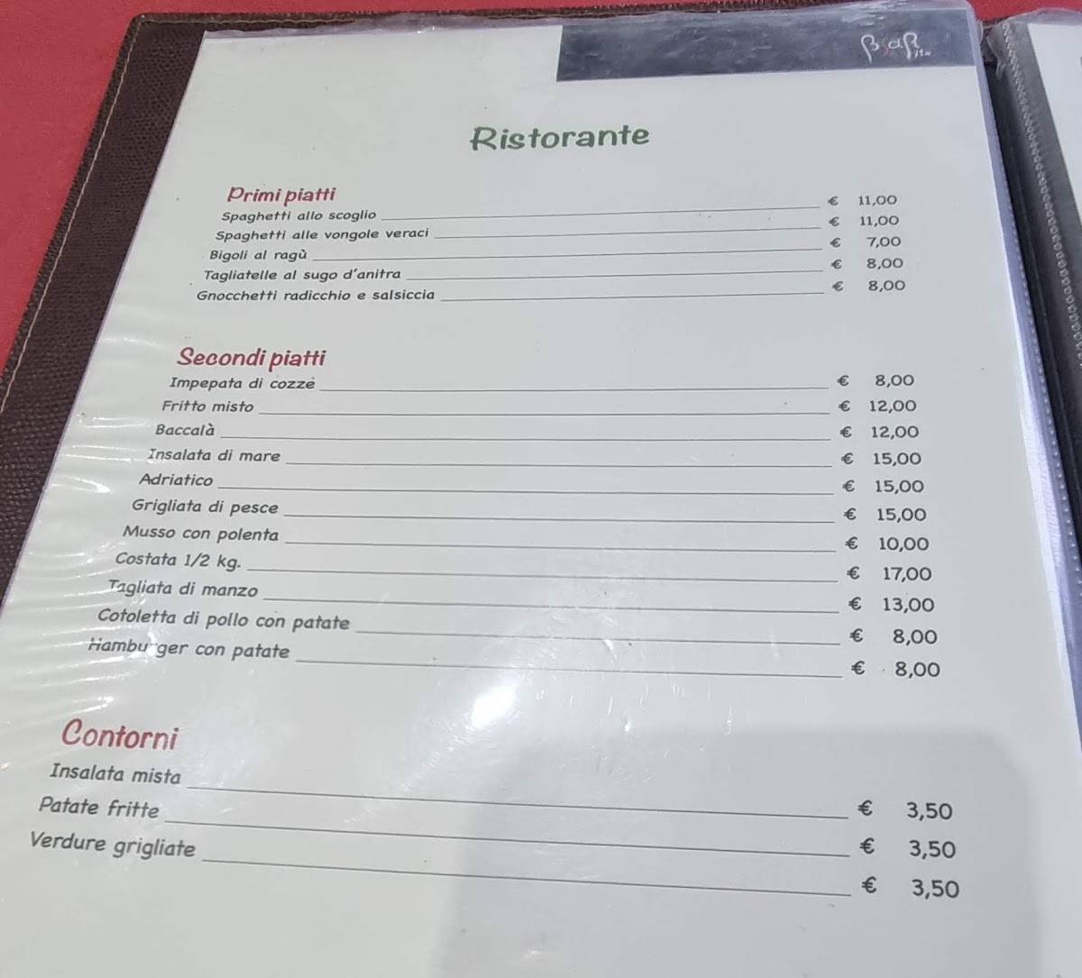 Menu da Bar San Vito, Noventa Vicentina