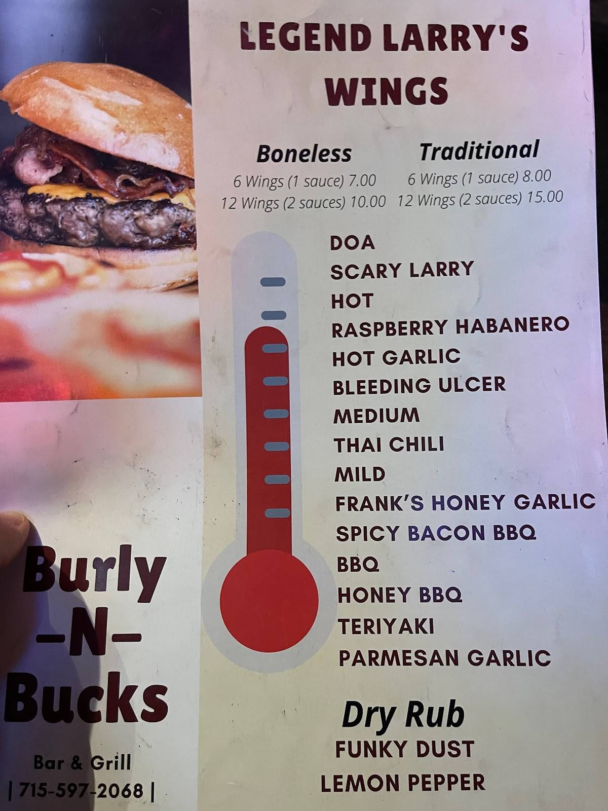Menu at Burly-N-Bucks pub & bar, Osseo