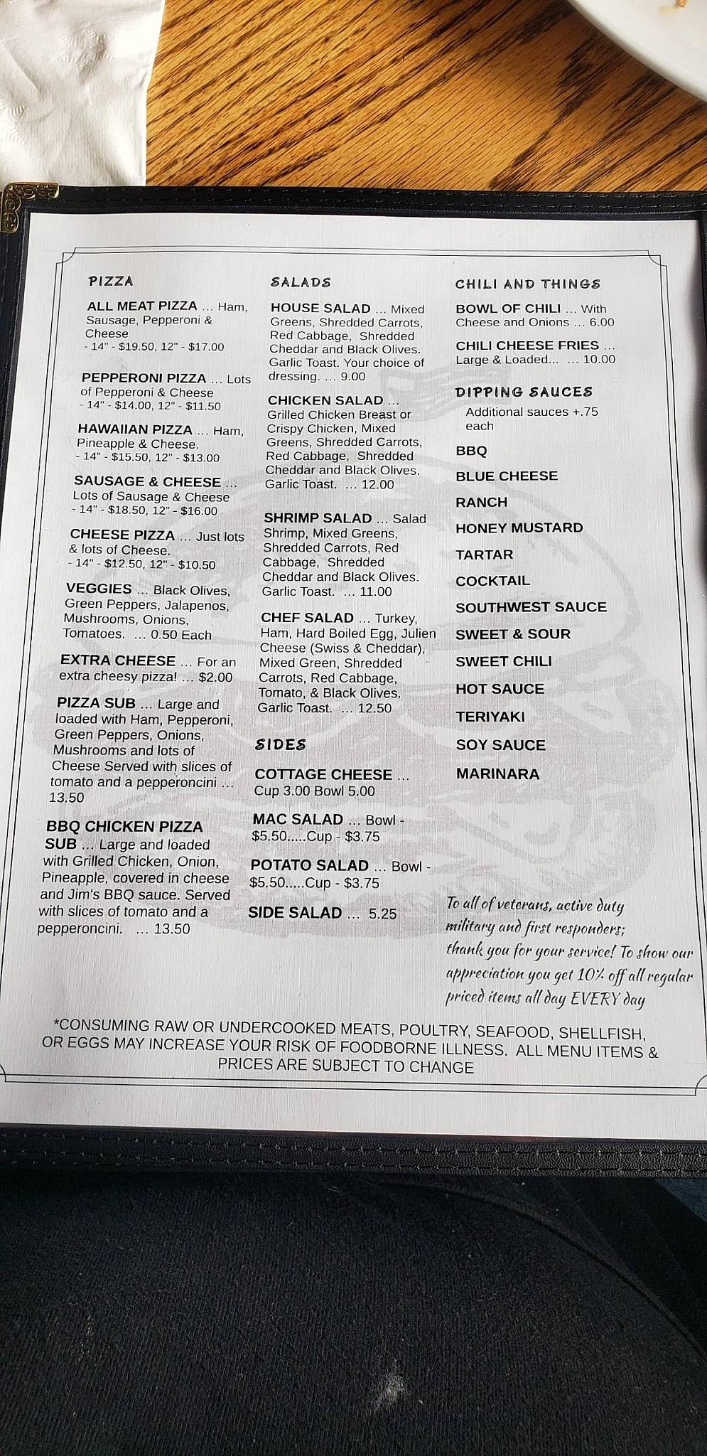 Menu at Captains Cabin Bar, Coos Bay