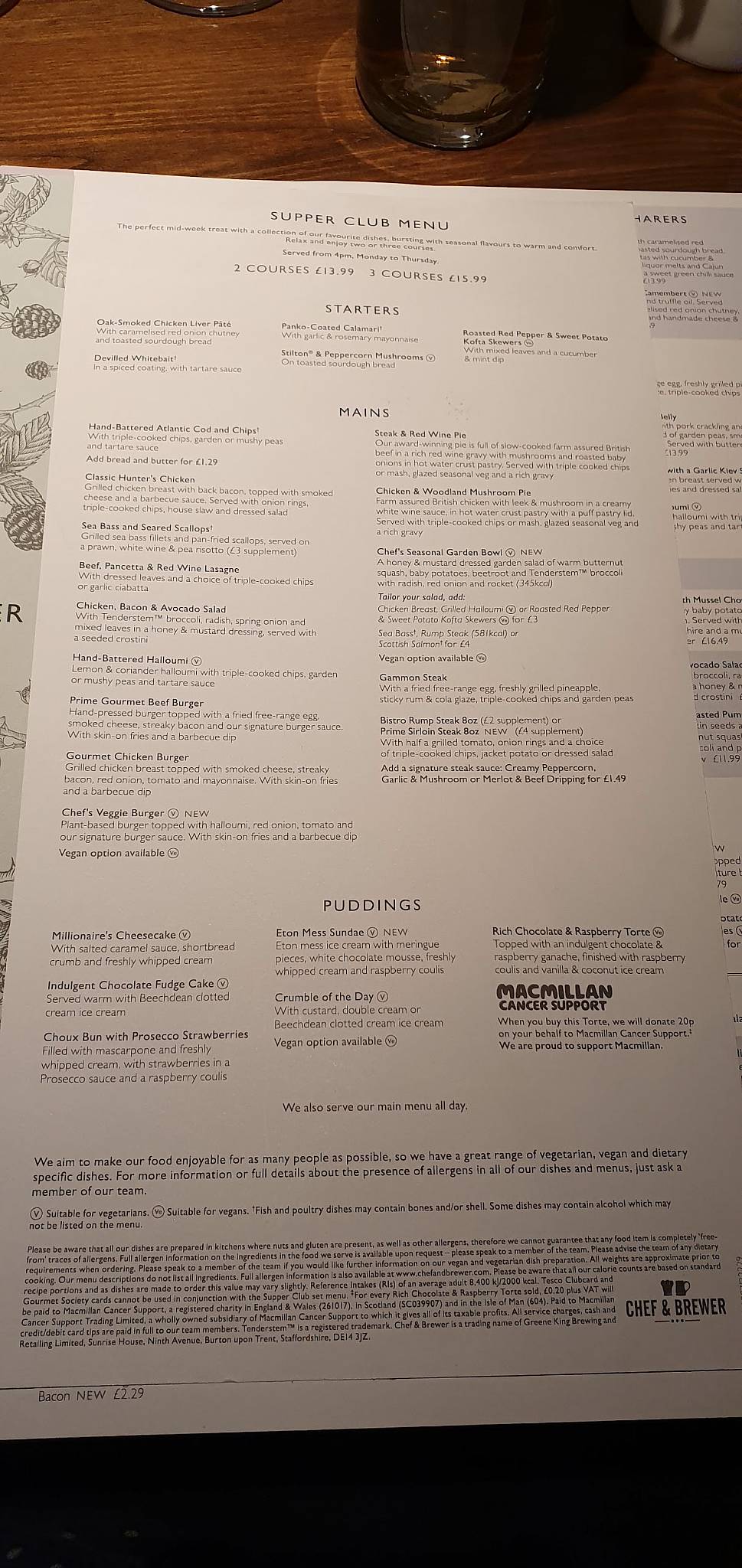 Menu at Chequers Inn pub & bar, St Albans, St Albans Rd