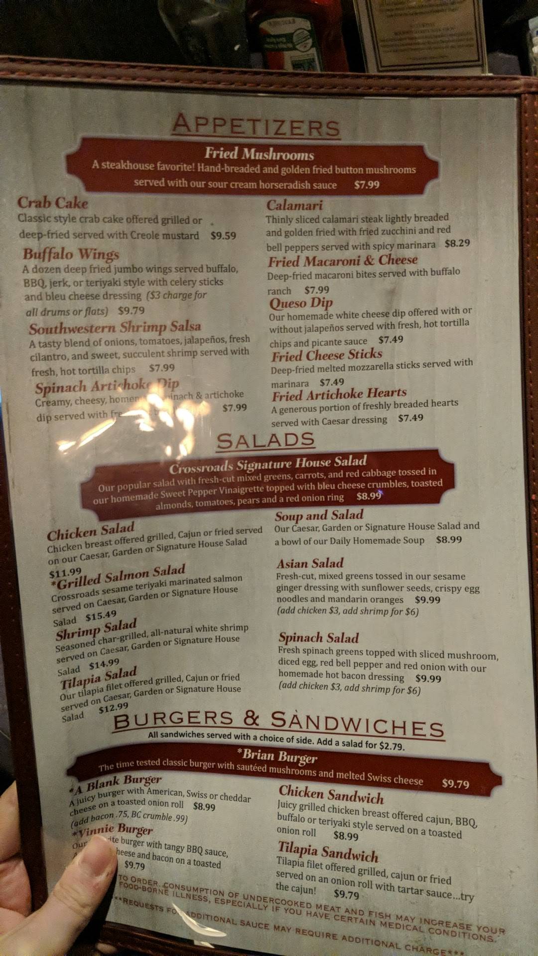 Menu at Crossroads Bar And Grille, Flowery Branch