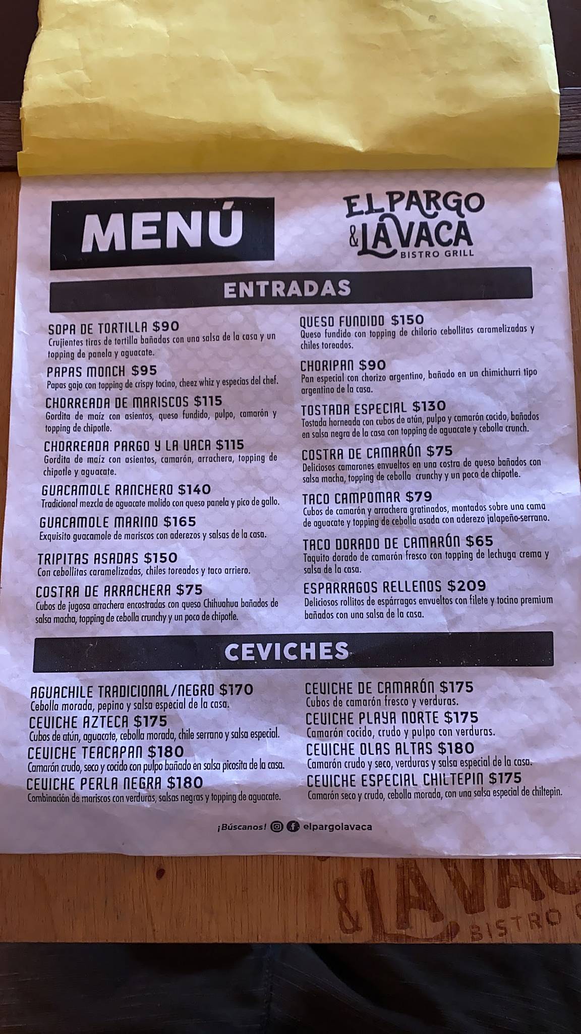 Menu at El Pargo y La Vaca (Playa Norte) pub & bar, Mazatlán