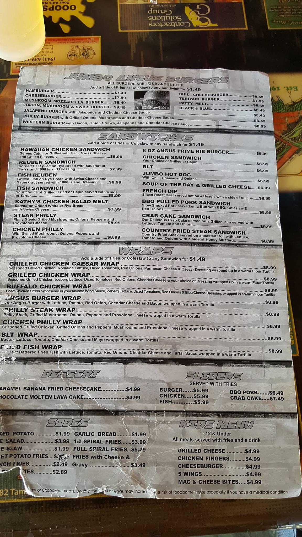 Menu at Gatorz Bar and Grill, Port Charlotte