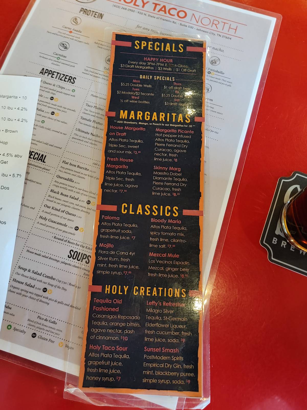 Menu at Holy Taco and Cantina North pub & bar, Johnson City