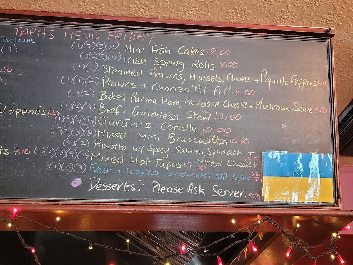 Menu at John Kavanagh The Gravediggers pub & bar, Dublin