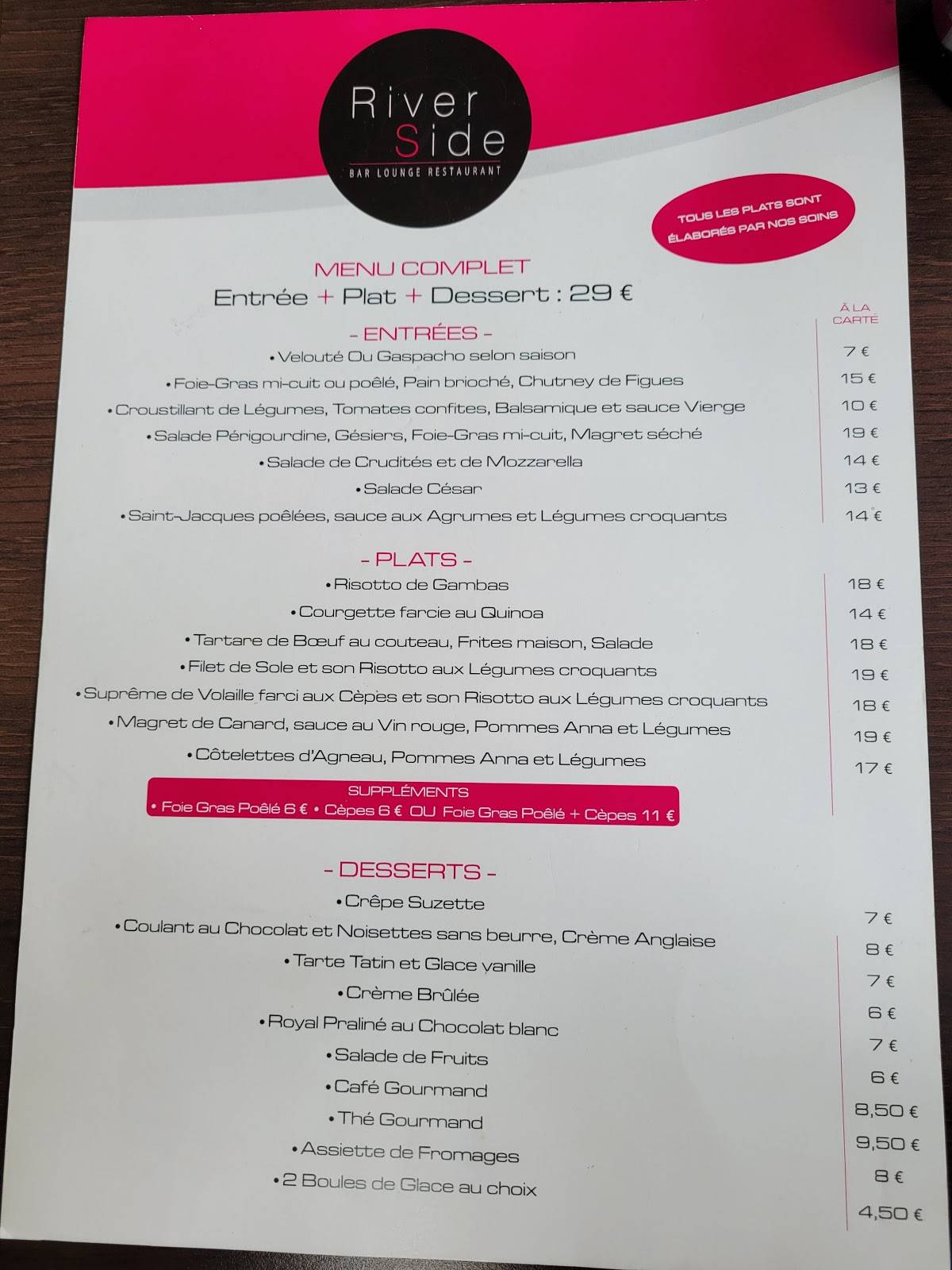 Menu au Le restaurant Bellevue, Bergerac