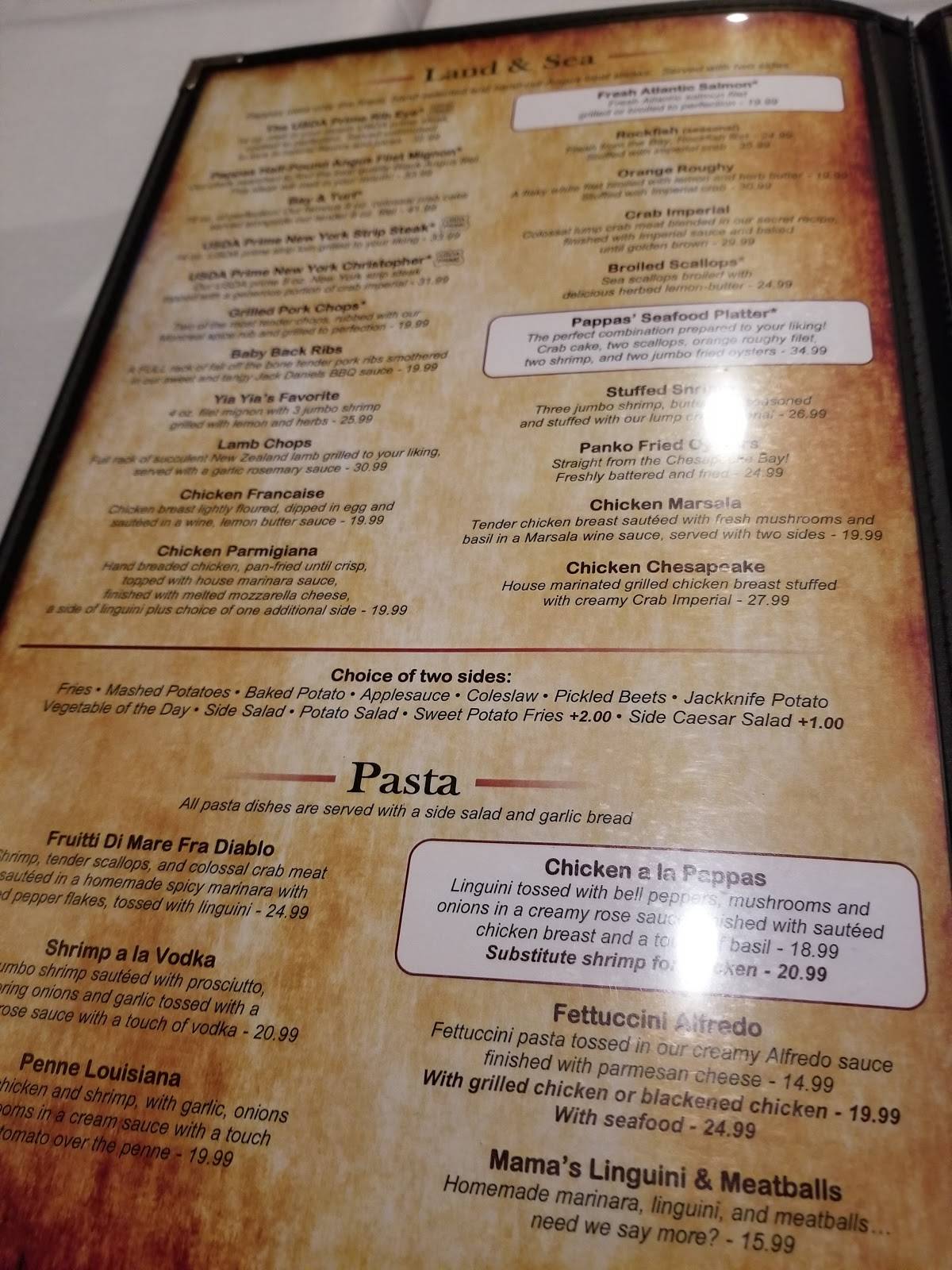 Menu at Pappas Restaurant and Sports Bar, Parkville, Taylor Ave