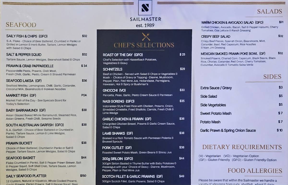 Menu at Sailmaster Tavern pub & bar, North Haven, 16 Arcadia Ct