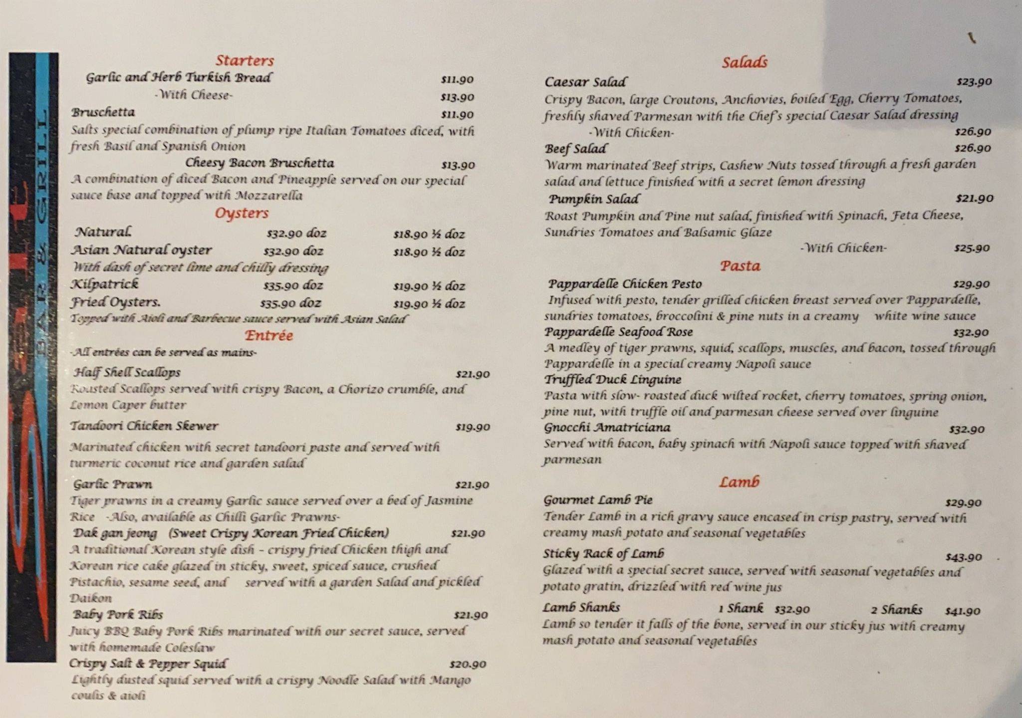 Menu at Saltbush Restaurant Emerald, Emerald