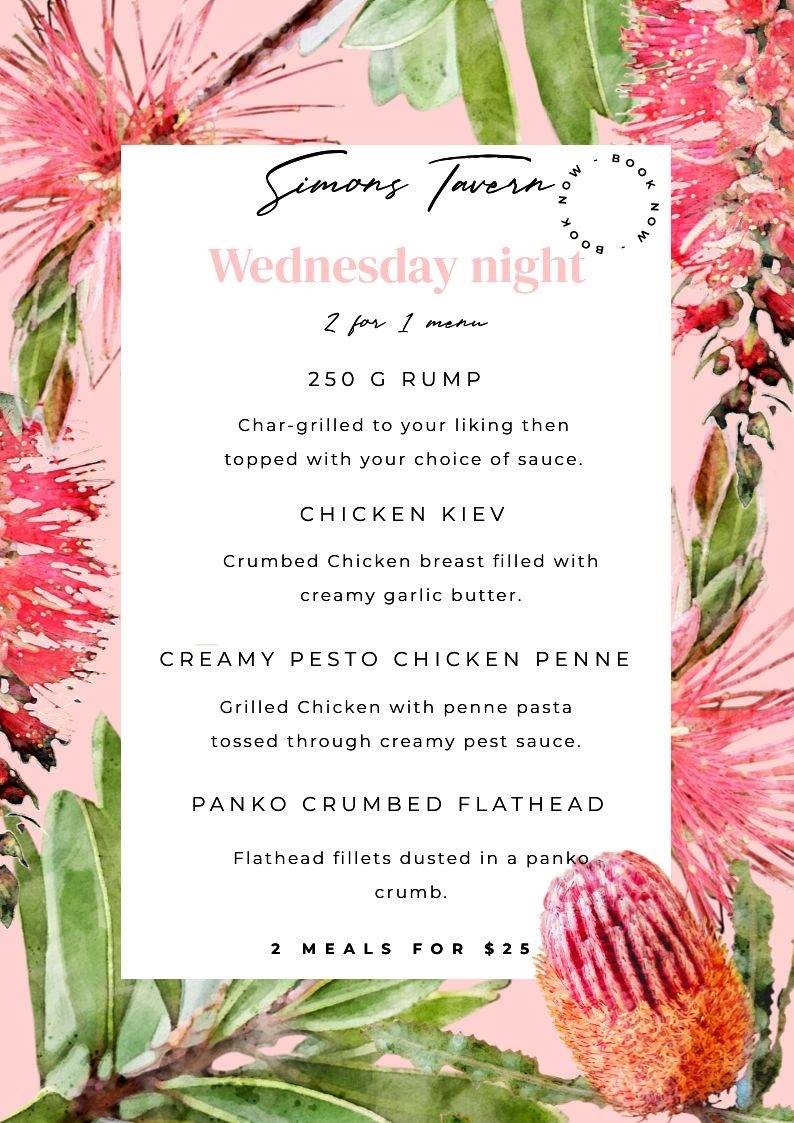 Menu at Boonah Tavern - formerly Simon's pub & bar, Boonah
