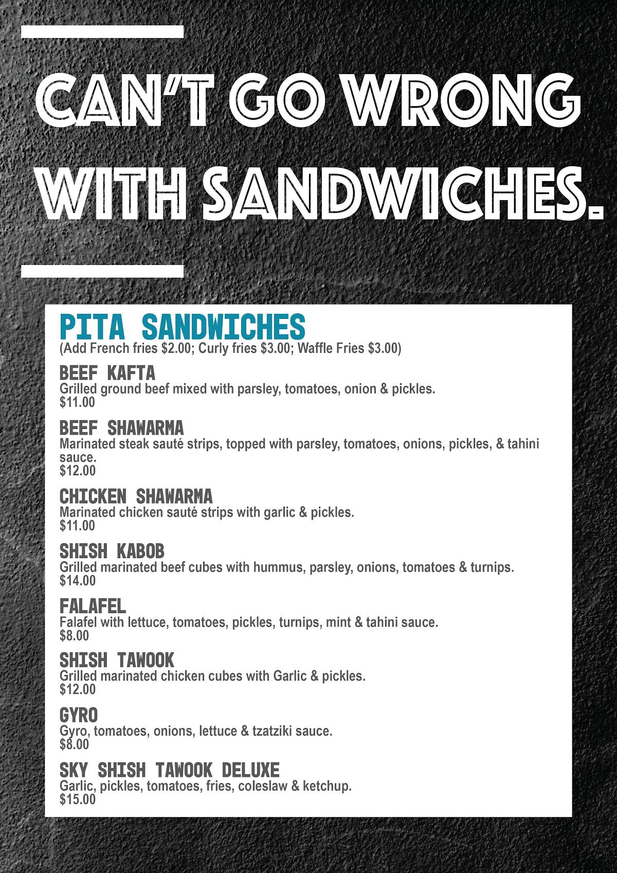 Menu at Sky Lounge Parma pub & bar, Parma Heights