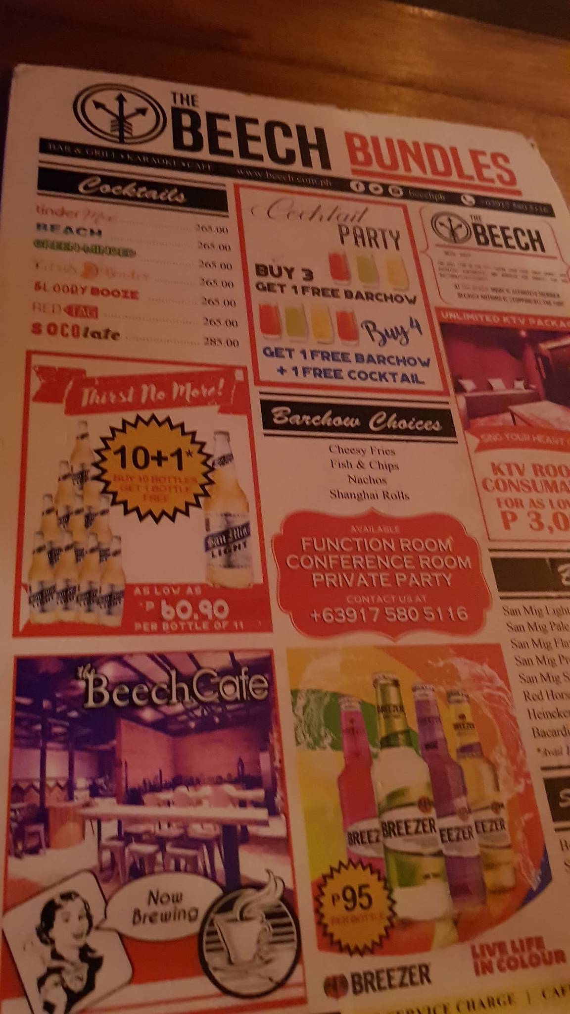 Menu at The Beech pub & bar, Quezon City