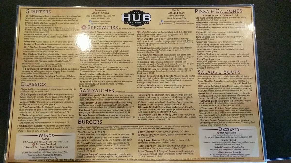 Menu at The HUB Grill and Bar, Mesa, S Sossaman Rd