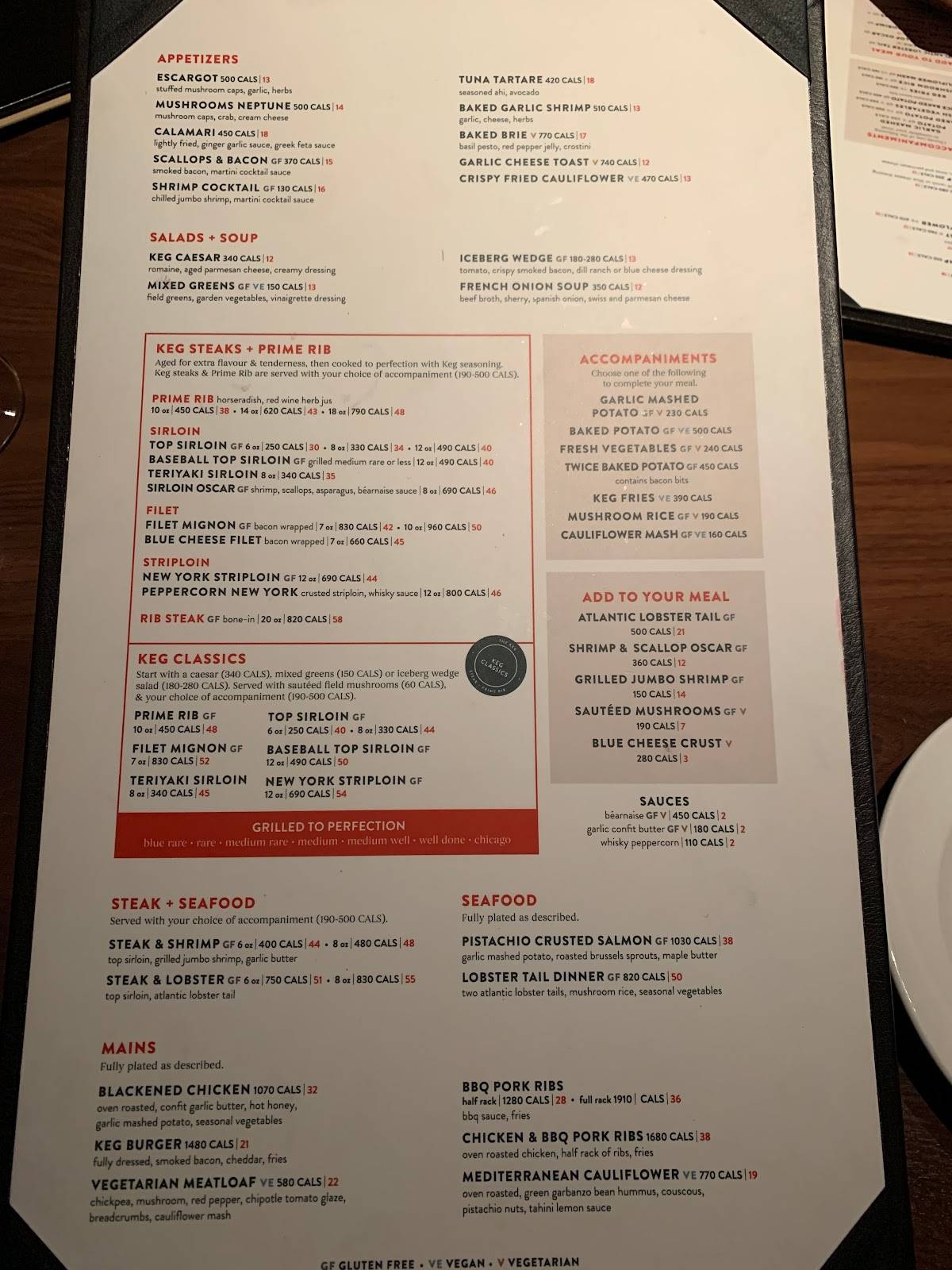 Carta de The Keg Steakhouse + Bar - Square One, Mississauga, 55 City ...