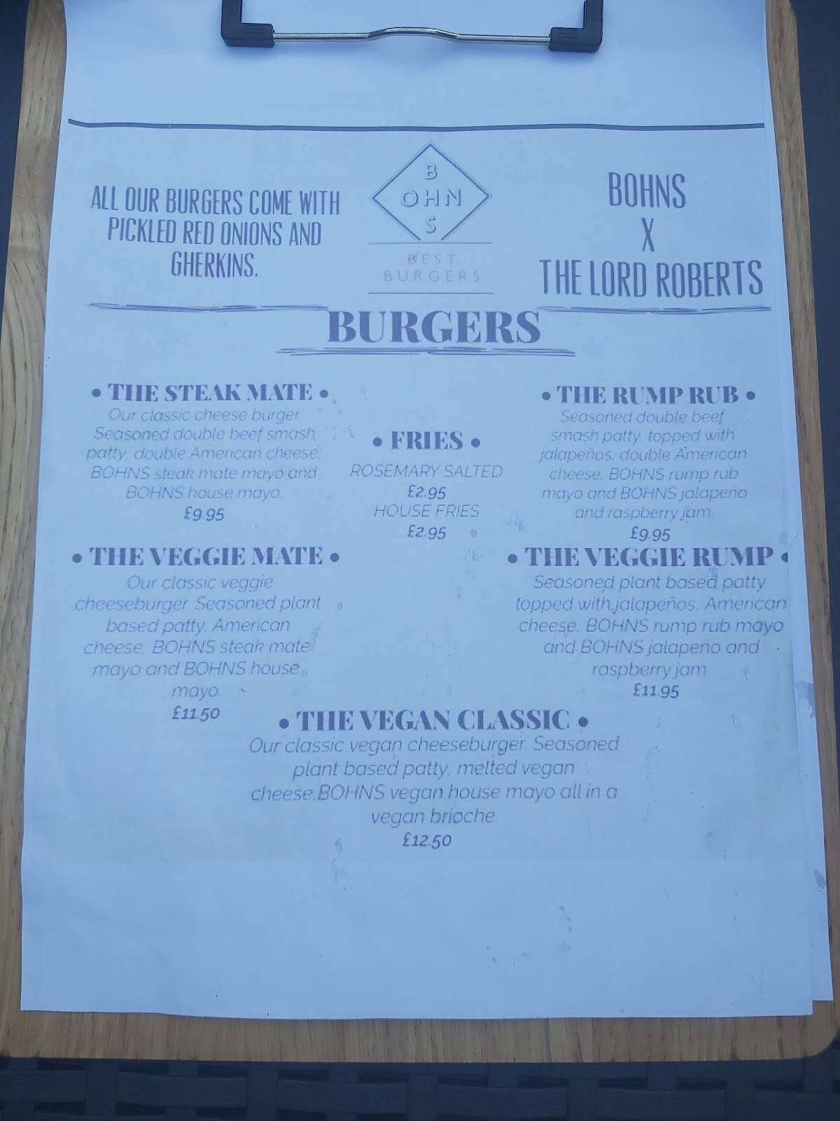 Menu at The Lord Roberts pub & bar, Nottingham, 24 Broad St