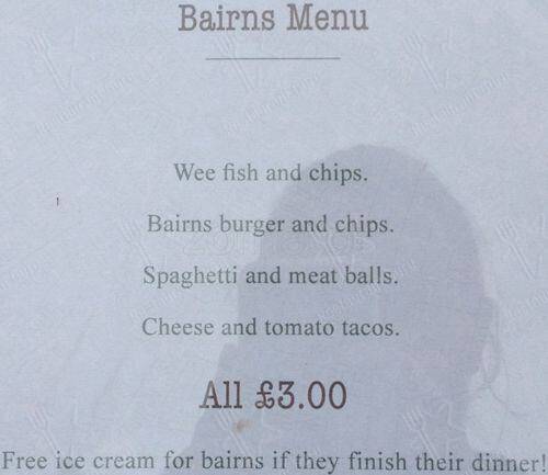 Menu at The Persevere Bar, Edinburgh