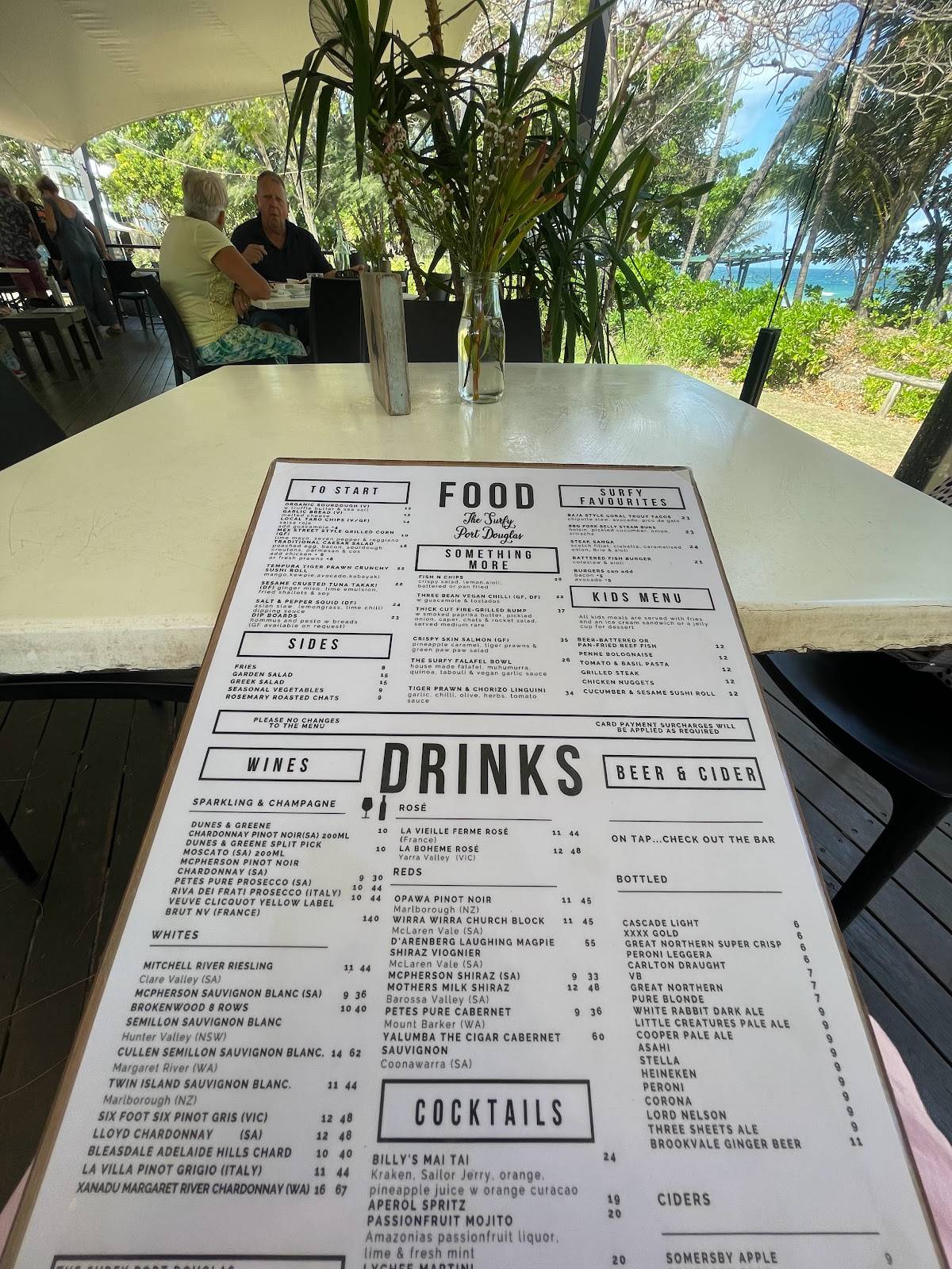 Menu at The Surfy pub & bar, Port Douglas, Mowbray St