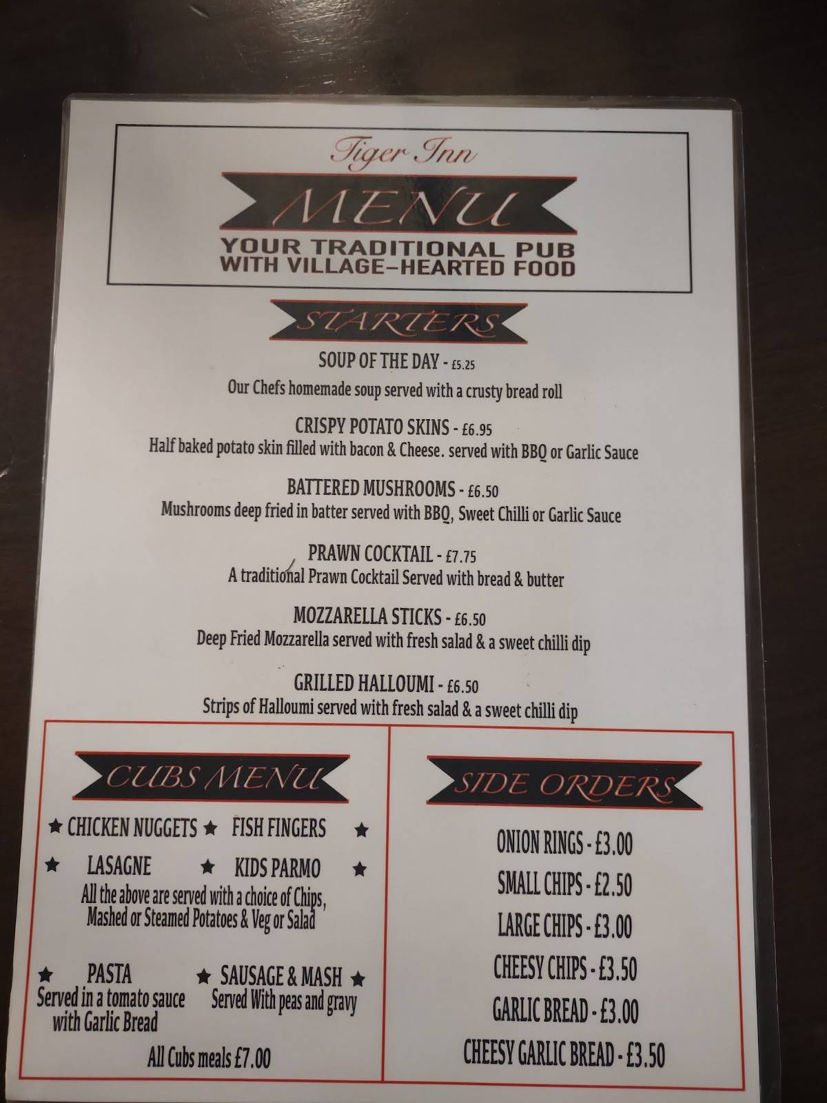 Menu at The Tiger Inn pub & bar, Loftus, Whitby Rd