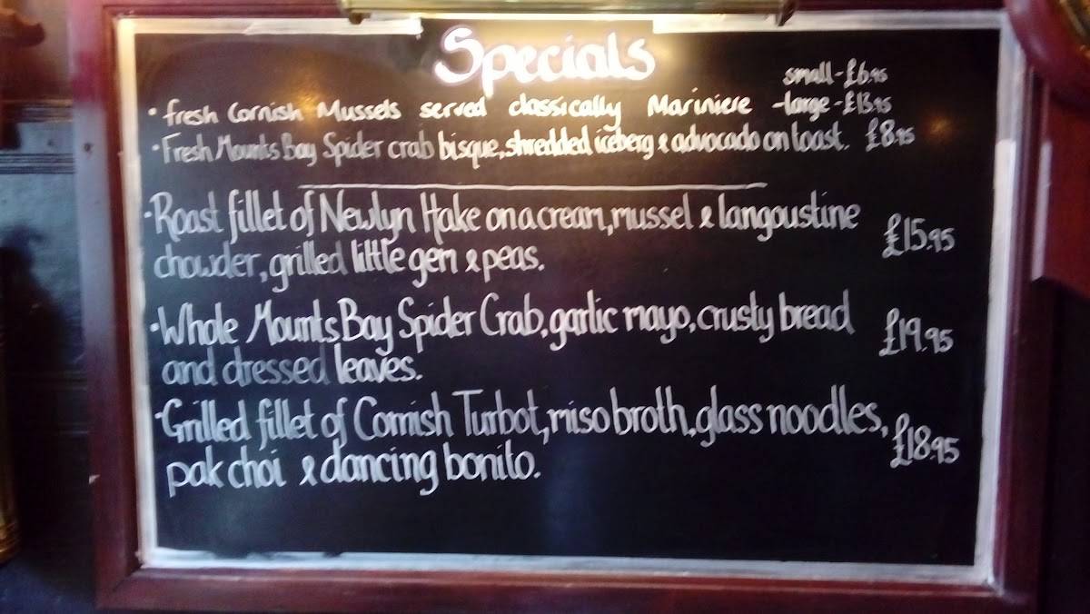 Menu at The Turks Head pub & bar, Penzance