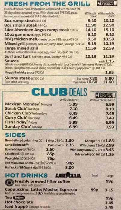 Menu at The White Lady - JD Wetherspoon pub & bar, Edinburgh
