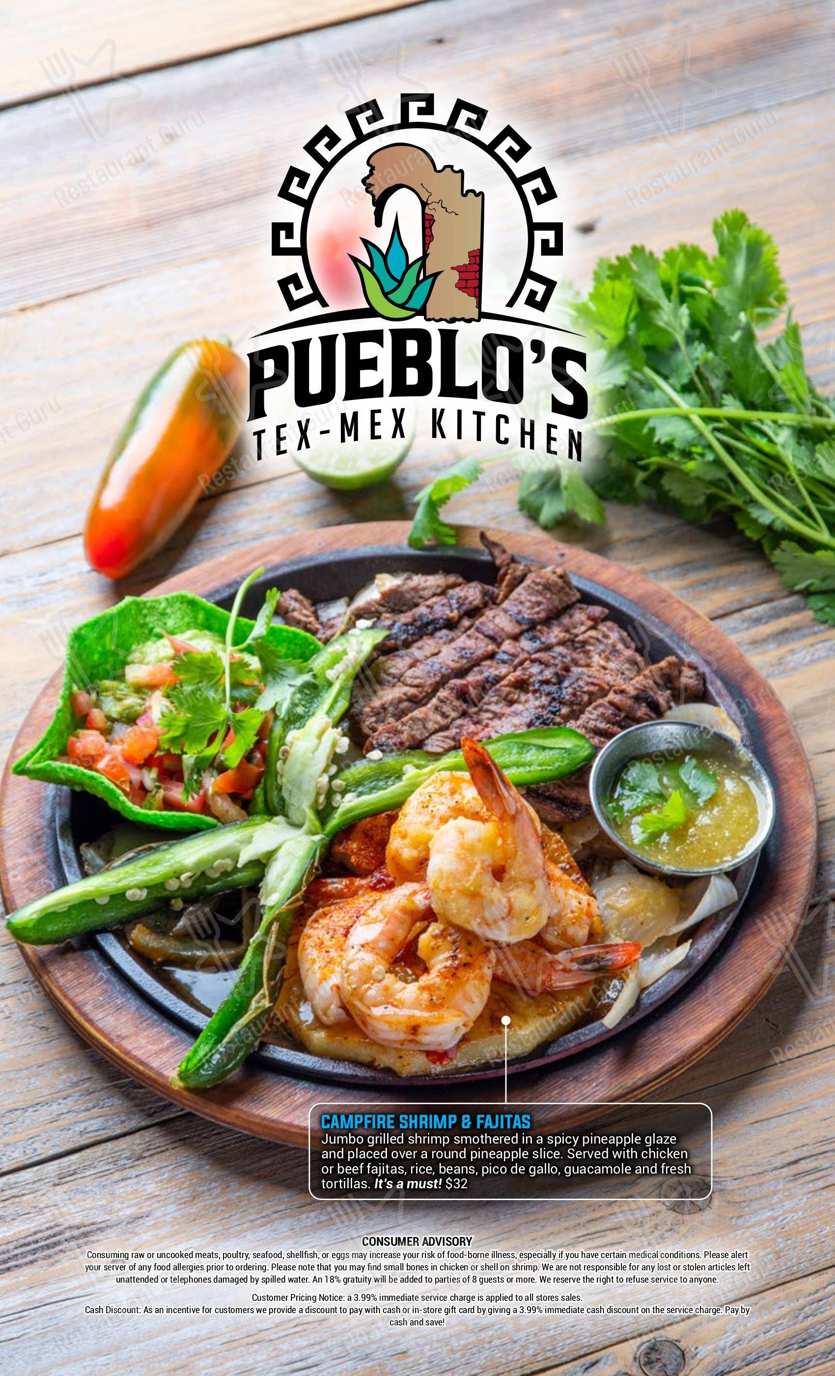 Menu at Pueblos Tex-Mex Kitchen restaurant, Liberty