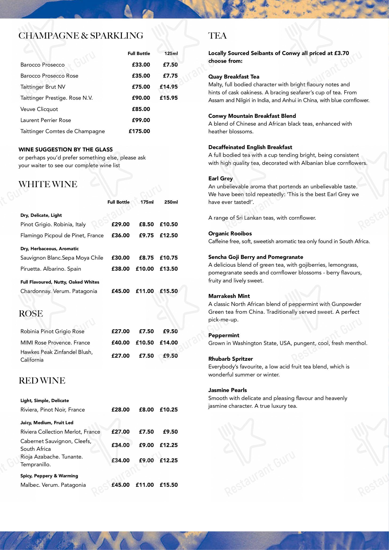 Menu at Quay Hotel & Spa restaurant, Conwy