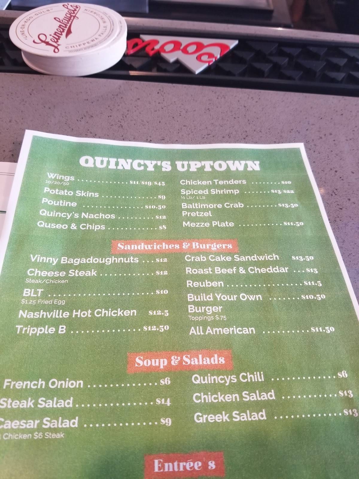 Menu at Quincy’s Uptown Bar and Grill, Damascus