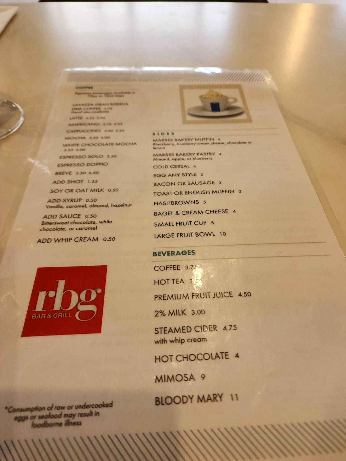 Menu at RBG Bar and Grill, Seattle