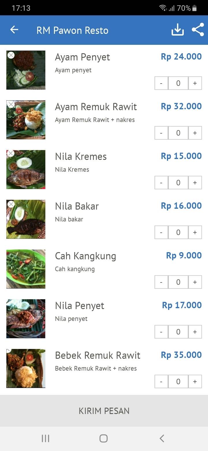 Menu at RM Pawon Resto restaurant, Rantau Kiwa
