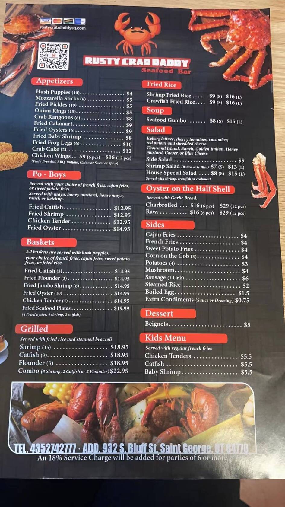Menu At RUSTY CRAB DADDY Restaurant St George Menu At RUSTY CRAB DADDY Restaurant St George