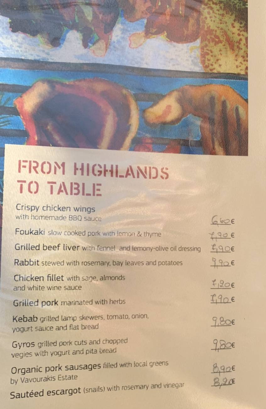 Menu at Raki Ba Raki, Rethimno