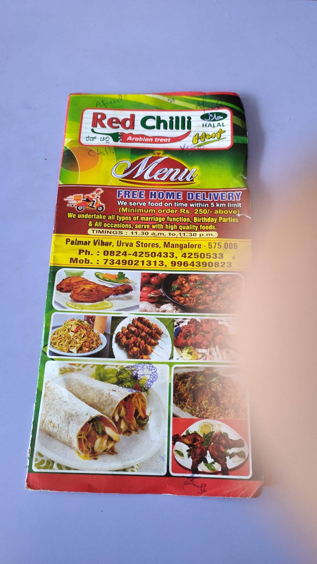 Menu at Red Chilli hut Hotel, Mangaluru