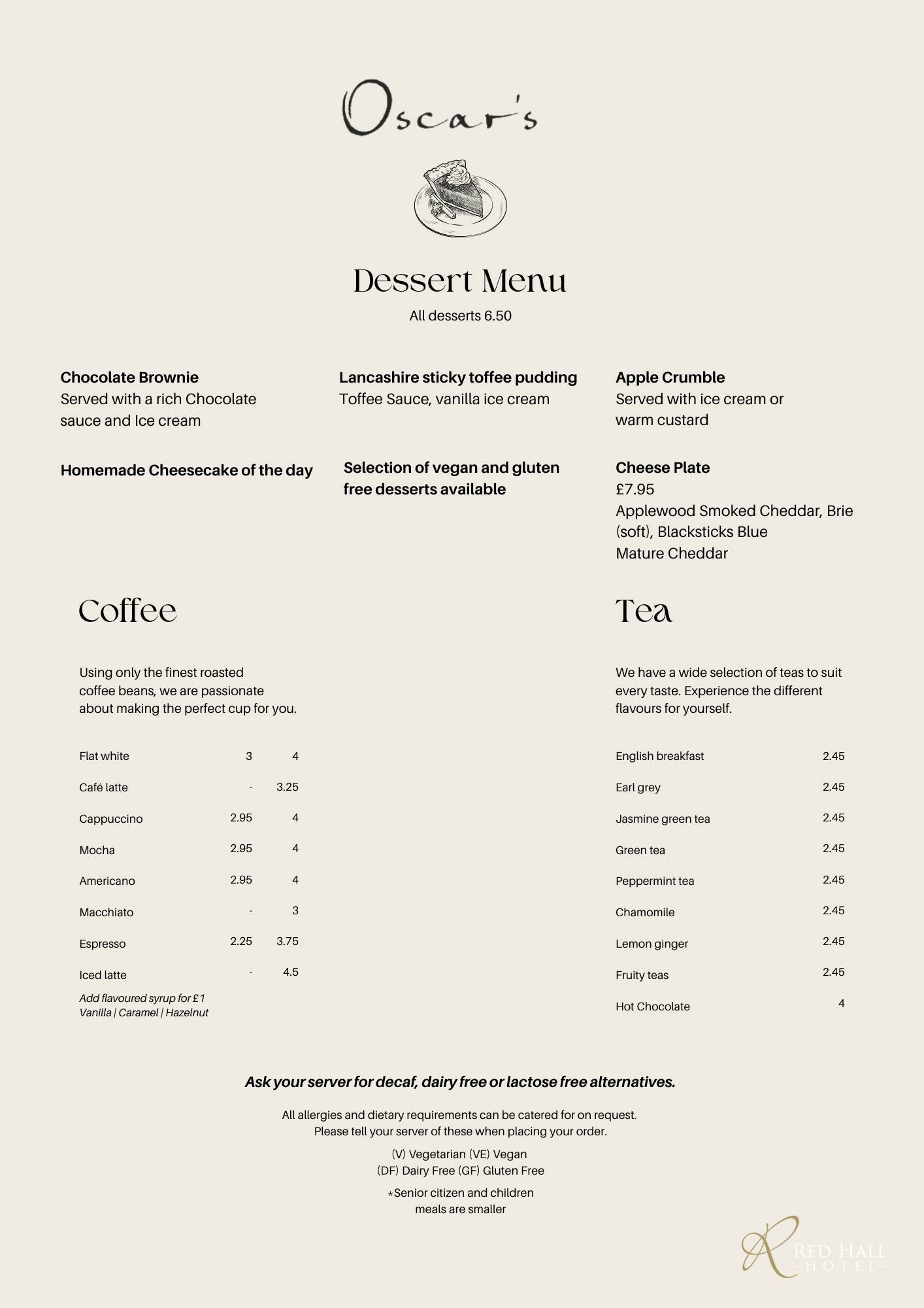 Menu at Red Hall Hotel Bury restaurant, Bury