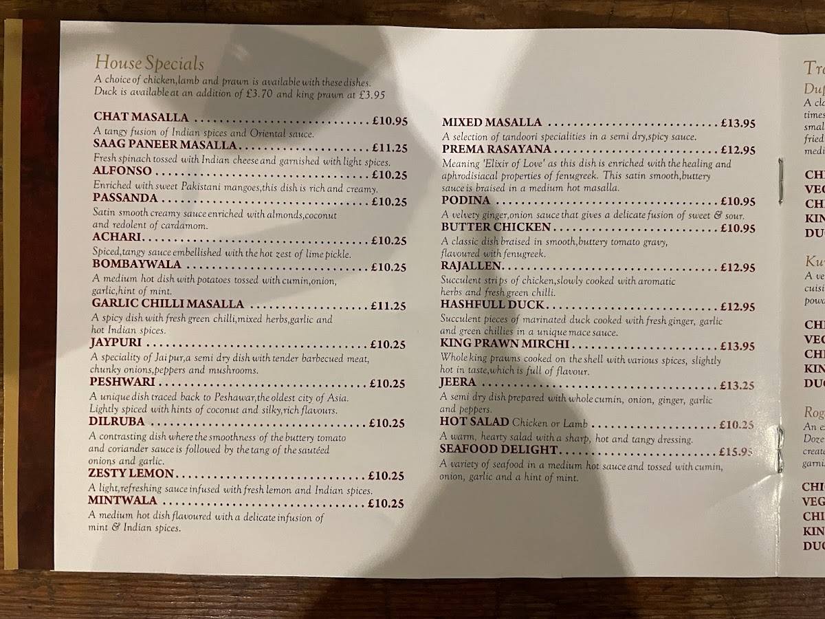 Menu at Red Indigo restaurant, Crickhowell