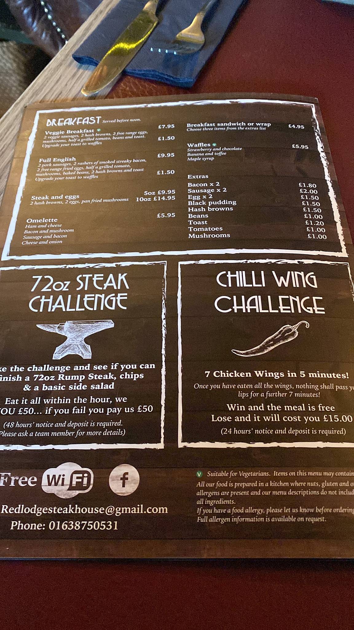 Menu at The Red Lodge Steakhouse & Bar, Red Lodge