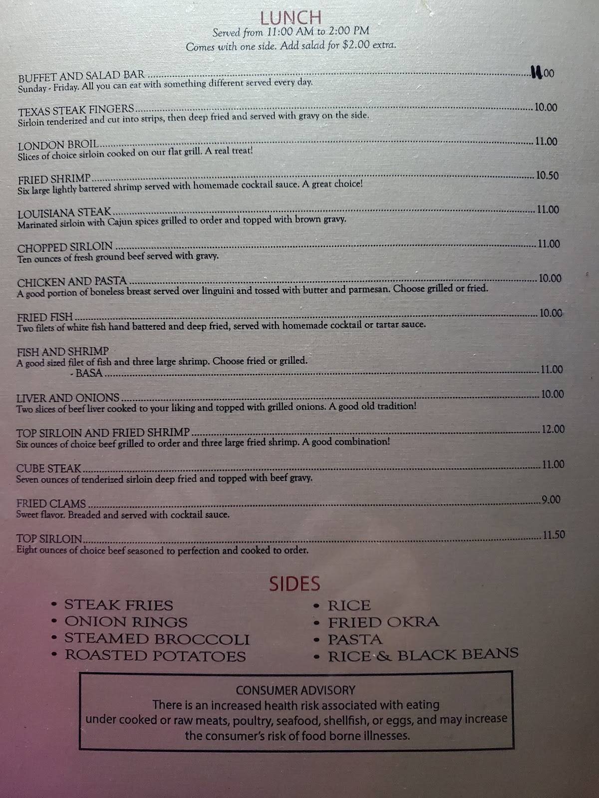 Menu at Reef N Beef Restaurant and Lounge, Arcadia, SE Hwy 70