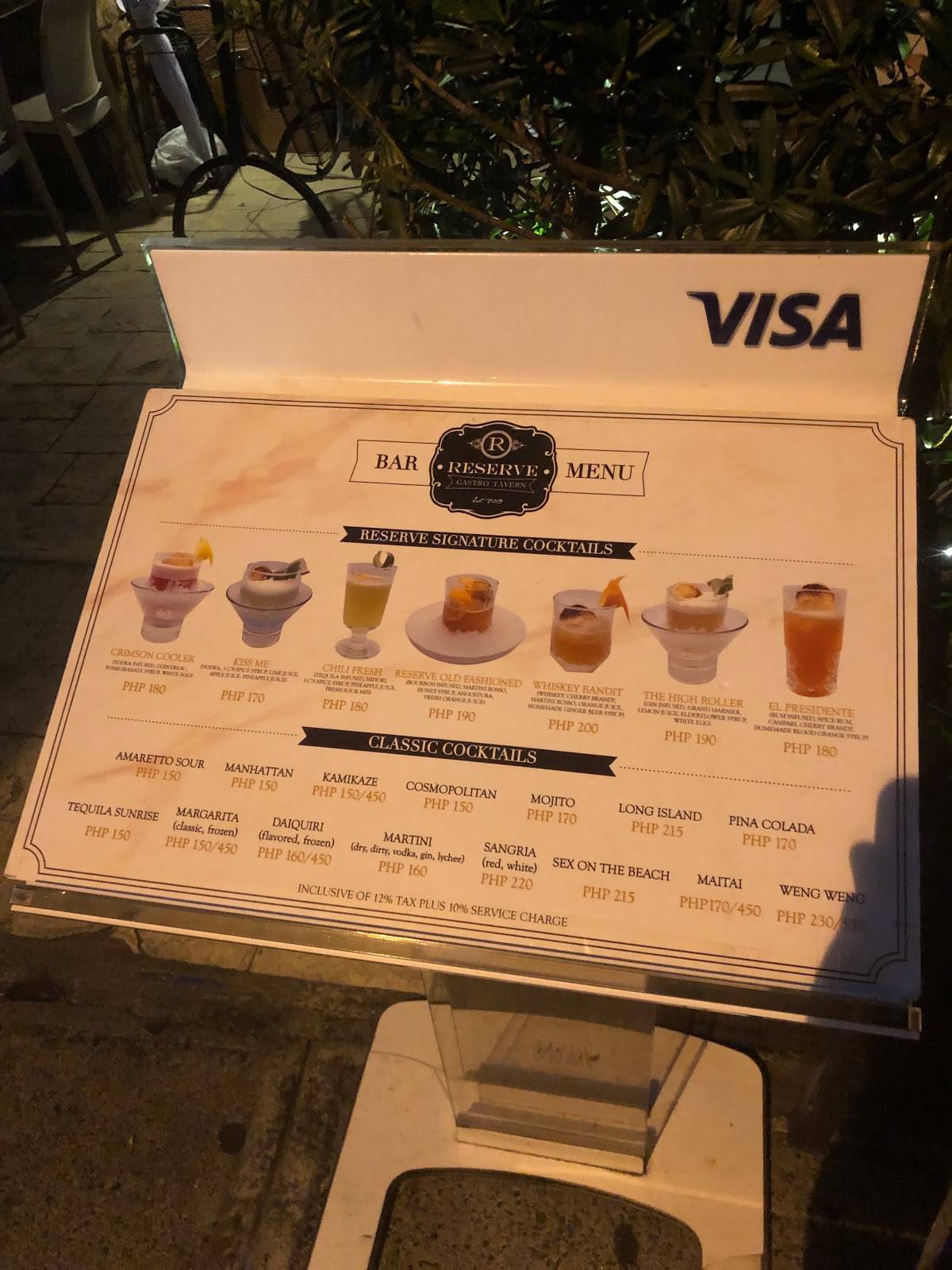 Menu at Reserve Gastro Tavern pub & bar, Taguig, 14°33'08. 121°02'40.