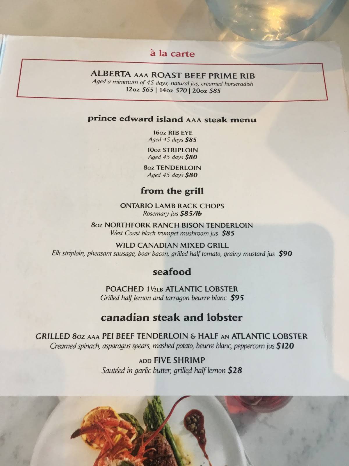 Menu at 360 The Restaurant at the CN Tower, Toronto