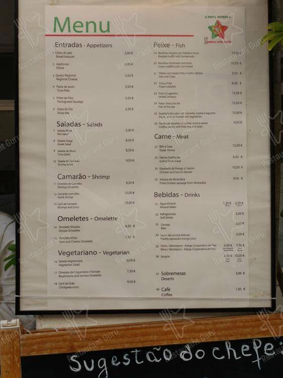 Menu at A Nova Estrela restaurant, Cascais