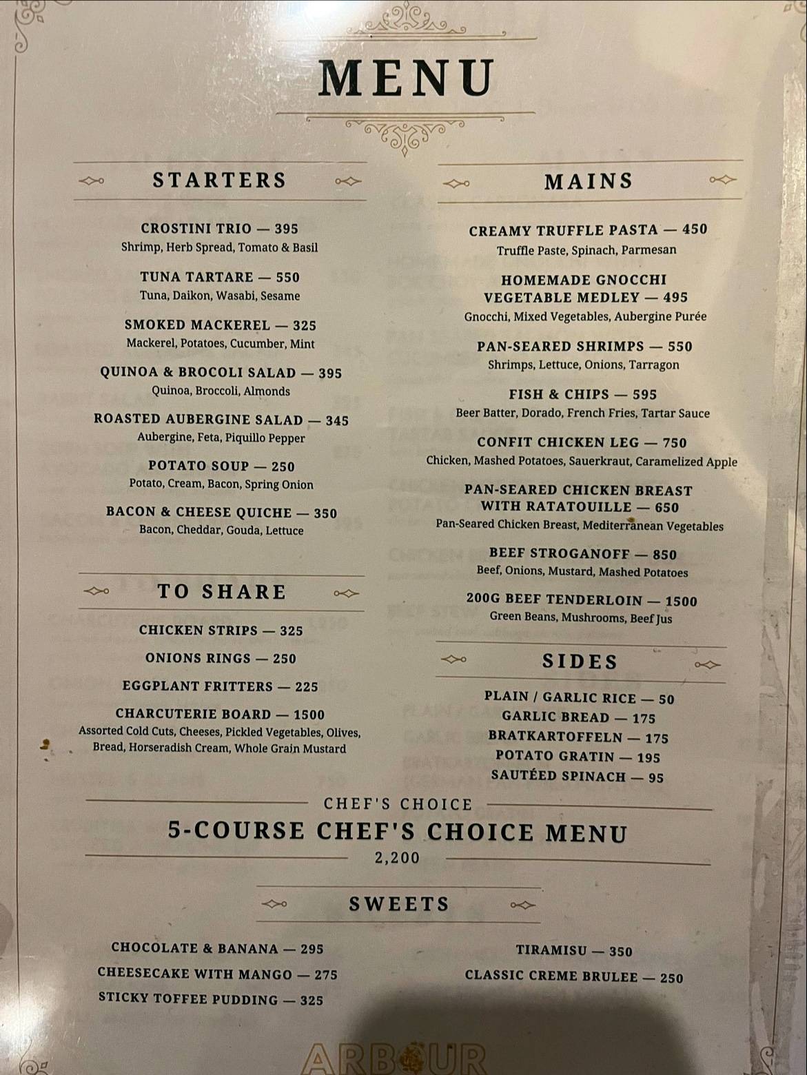 Menu at ARBOUR by Jan from your cooking class restaurant, Dumaguete